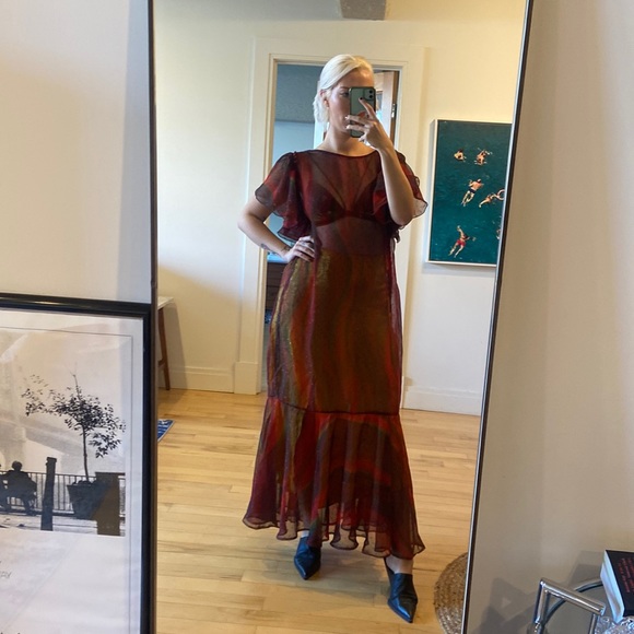 Vintage | Dresses | Bejeweled Semisheer Maxi Dress With Ruffled Hemline ...